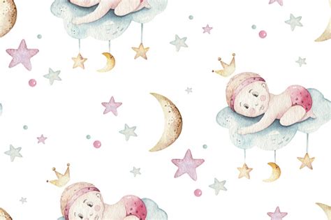 베이비 샤워 아이 백조 수채화 소녀 원활한 패턴 나비 만화 요소입니다 베이비 핑크 드레스와 아기의 부츠 생일 일러스트 세트 신생아 무지개 파티 초대 곰에 대한 스톡 벡터