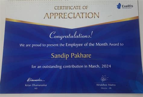 Sandip Pakhare On Linkedin Employee Of The Month Would Like To Thank Satish Joshi Sir Bvr