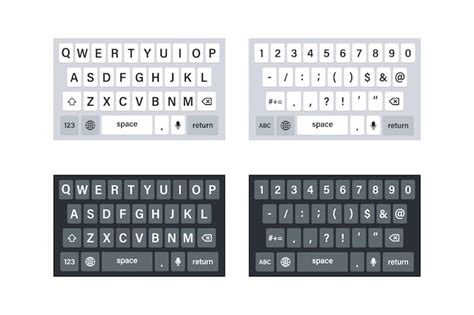 스마트폰 키보드 벡터 그림 밝고 어두운 모드의 전화 키보드 세트키패드 모형 쿼티 키패드 알파벳 버튼 10eps 프리미엄 벡터