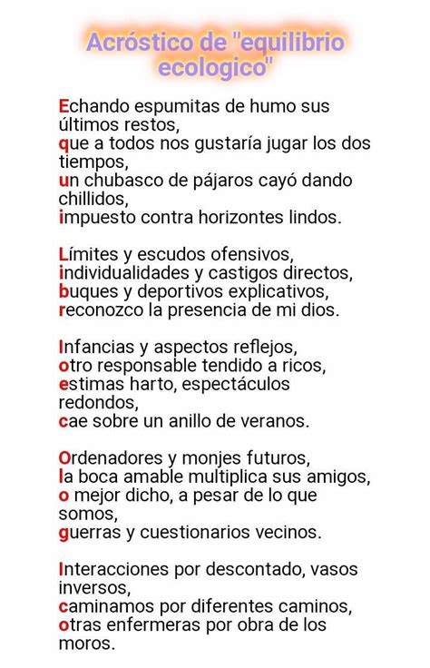 Acrostico De Equilibrio Ecologico Brainlylat