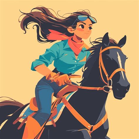Uma Menina De Columbus Cavalga Um Cavalo No Estilo De Desenho Animado Vetor Premium