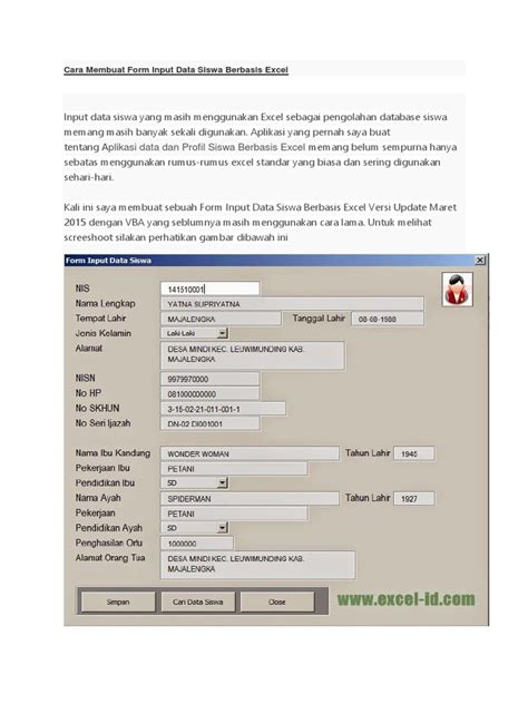 cara membuat form input data siswa berbasis excel pdf