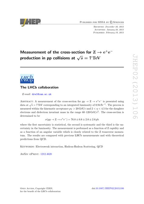 Pdf Measurement Of The Cross Section For Z → Ee Production In Pp Collisions At √s 7 Tev
