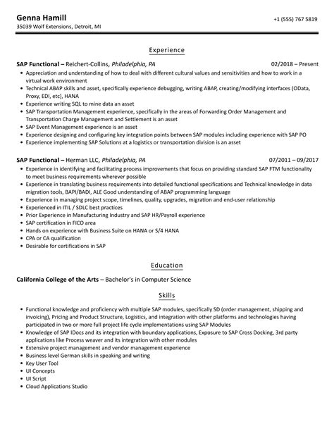 SAP Functional Resume Samples Velvet Jobs