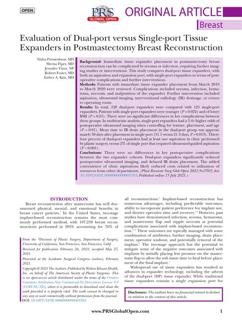 Pdf Evaluation Of Dual Port Versus Single Port Tissue Expanders In