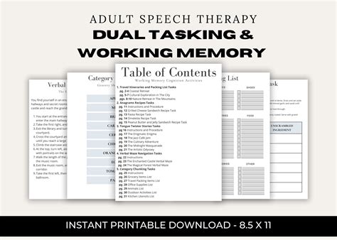 Working Memory Dual Tasking Activities For Adult Speech Therapy Medical Slp Patient Worksheets