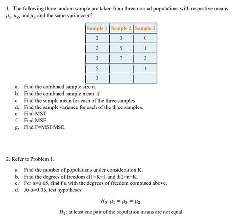 Solved 1 The Following Three Random Sample Are Taken From Chegg Com