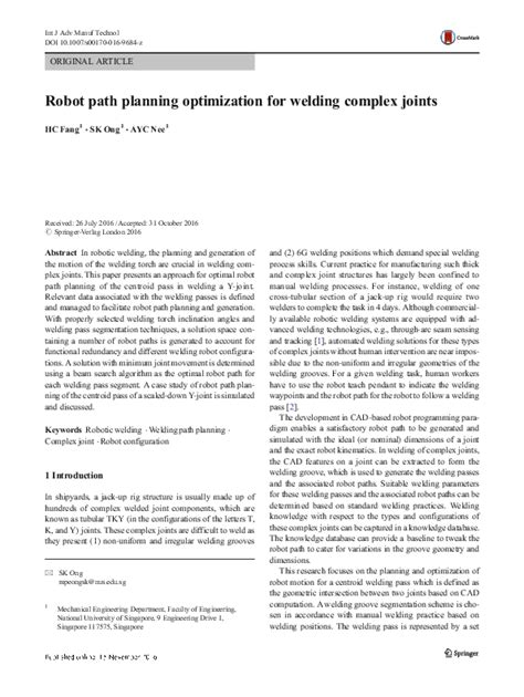 Pdf Robot Path Planning Optimization For Welding Complex Joints