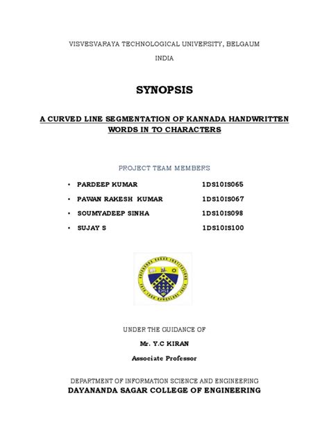 Visvesvaraya Technological University Project On Curved Line Segmentation Of Kannada Handwritten