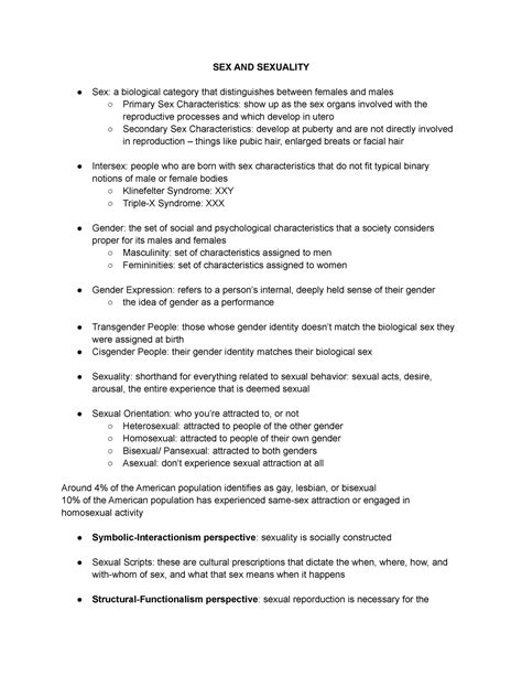Sex And Sexuality SEX AND SEXUALITY Sex A Biological Category That Distinguishes Between