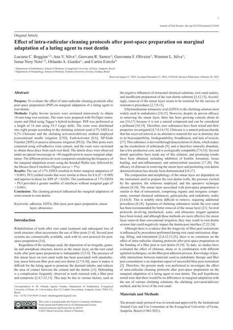 Pdf Effect Of Intra Radicular Cleaning Protocols After Post Space Preparation On Marginal
