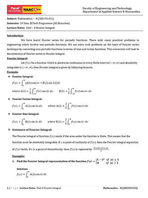 Unit 4 Fourier Integral Pdf Fourier Series Special Functions