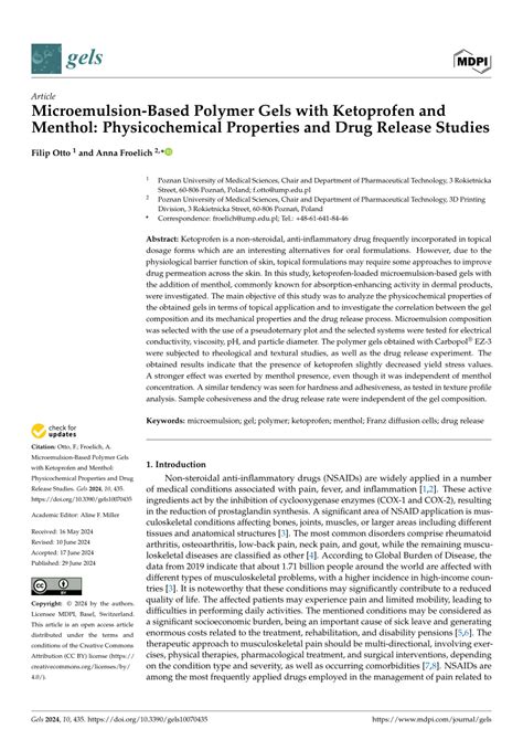Pdf Microemulsion Based Polymer Gels With Ketoprofen And Menthol Physicochemical Properties