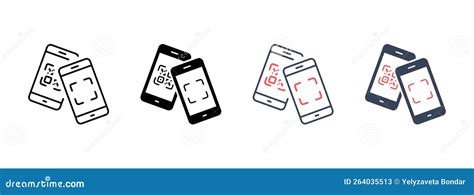Scan Qr Code On Smartphone Line And Silhouette Icon Set Payment Scanner In Mobile Phone