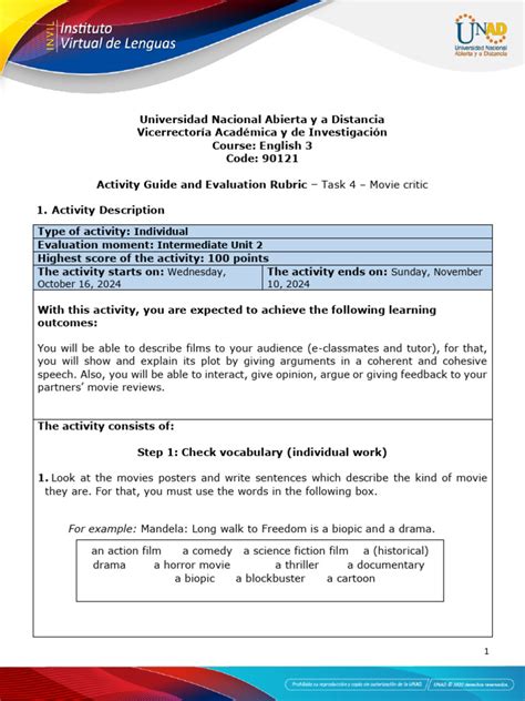 Activity Guide And Evaluation Rubric Task 4 Movie Critic Leidy Pdf Turnitin
