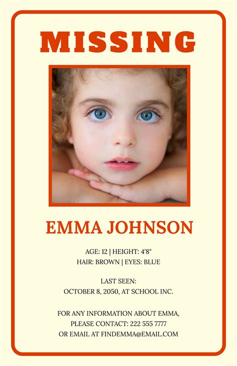Free Missing Person Poster Template To Edit Online