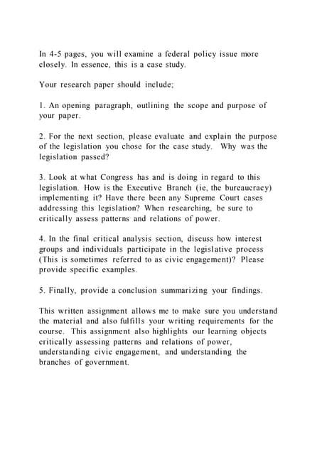 In 4 5 Pages You Will Examine A Federal Policy Issue More Closely Pdf