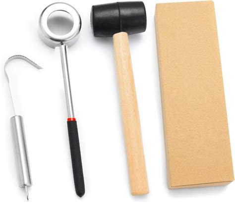 SOONHUA Stainless Steel Coconut Opener Set Coconut Opening Tool Rubber Hammer Coconut Meat