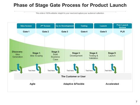 Phase Gate Flowchart Development Innovation Framework Management Presentation Graphics