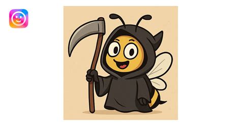 Cartoon Bee Reimagined As A Friendly Grim Reaper With A Cloak And Bee