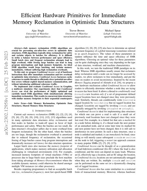 Pdf Efficient Hardware Primitives For Immediate Memory Reclamation In Optimistic Data Structures
