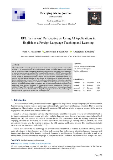Pdf Efl Instructors Perspective On Using Ai Applications In English As A Foreign Language