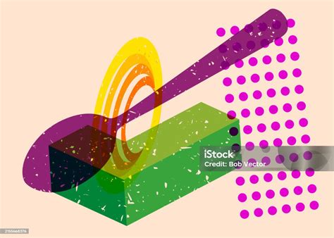 기하학적 모양의 말풍선이 있는 리소그래프 숟가락 트렌디한 Riso 그래프 인쇄 텍스처 스타일 디자인의 개체는 기하학 요소가 있습니다 Brand Name Online