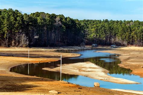 Dried Up Lake With Docks On Ground Stock Image Image Of Drought