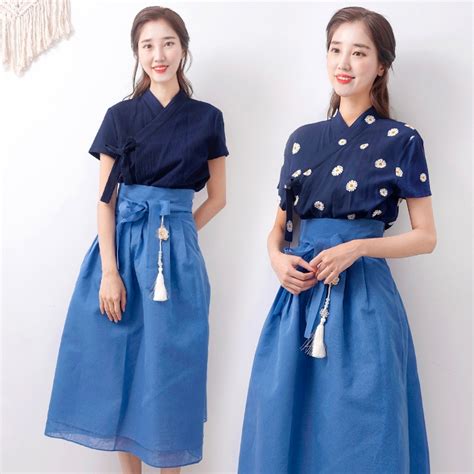 [선데이한복] 예인 세겹 노방 블루 물모시 롱치마 개량한복 여자한복 티몬