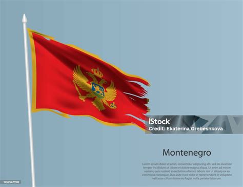 몬테네그로의 누더기 국기 파란색 배경에 물결 모양의 찢어진 천 3차원 형태에 대한 스톡 벡터 아트 및 기타 이미지 3차원 형태 개체 그룹 국가 관광명소 Istock