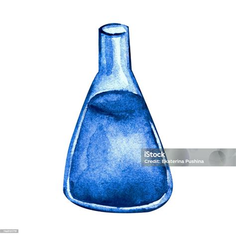 수채화 실험을위한 화학 플라스크 흰색 배경에 격리된 개체입니다 화학 실험을 위한 기구 튜브 학용품 0명에 대한 스톡 벡터 아트