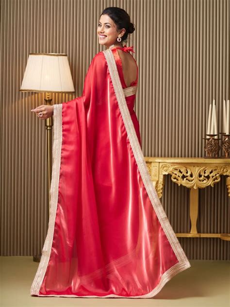 Red Zari Work Wedding Saree In Organza