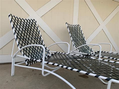 Pair Of Vintage Brown Jordan Lido Chaise Lounges With Vinyl Straps At