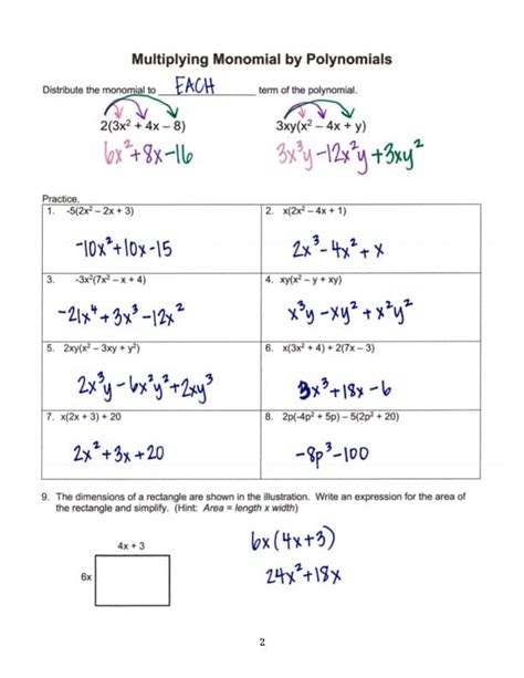 Multiplying Monomial By Polynomial Worksheet By Hbk Math Worksheets