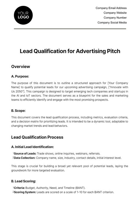 Free Lead Qualification For Advertising Pitch Template To Edit Online