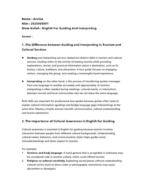 Guiding Vs Interpreting In Tourism Skills Pdf Language