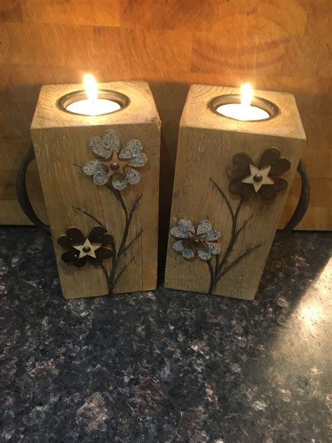 Rustic Pair Of Tea Light Holders With Handles Etsy Canada Diy