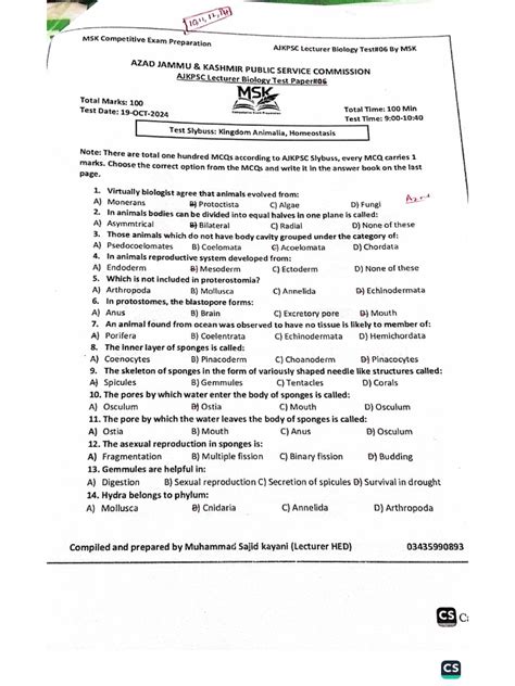 Msk Bio Test 6 Solved Pdf