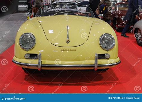 Yellow Porsche Vintage Car Shown In An Exhibition Classic Cars Theme