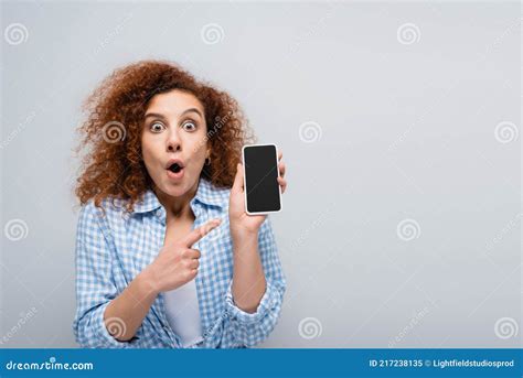 Astonished Woman Looking At Camera While Stock Image Image Of Shirt