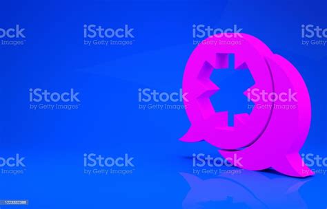 파란색 배경에 격리 된 의사 아이콘과의 분홍색 대화 의사와 환자 대화 의료 보건 서비스에 대한 컨설팅 미니멀리즘 개념 3d 일러스트레이션 3d 렌더링 3차원 형태에 대한