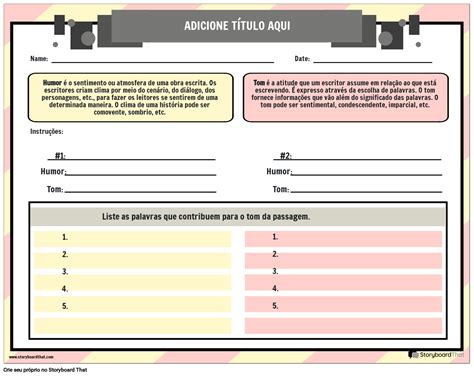 Planilha De Atividades De Humor E Tom Storyboard
