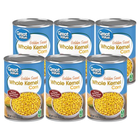 6 Cans Great Value Whole Kernel Corn Canned Vegetables 1525 Oz