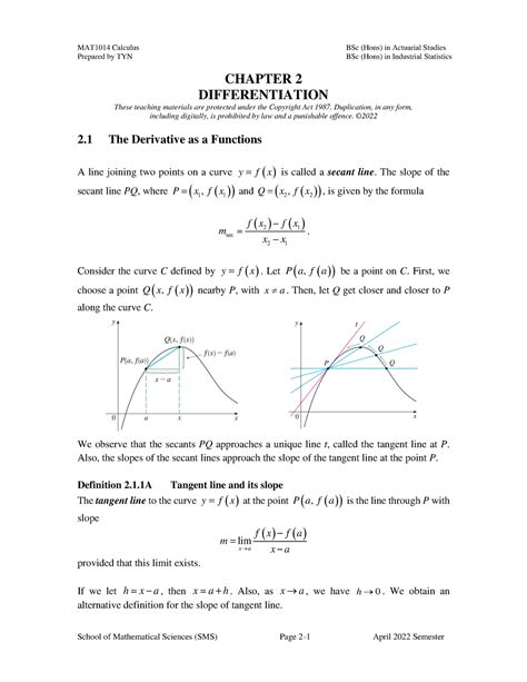 Lecture Notes Chapter 2 Mat1014 Calculus Prepared By Tyn Bsc Hons In Industrial Statistics