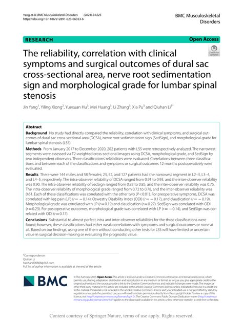 Pdf The Reliability Correlation With Clinical Symptoms And Surgical Outcomes Of Dural Sac