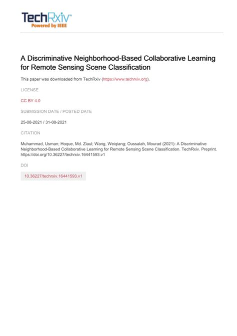 Pdf A Discriminative Neighborhood Based Collaborative Learning For Remote Sensing Scene
