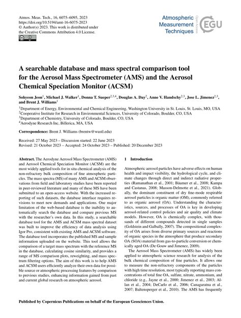 Pdf A Searchable Database And Mass Spectral Comparison Tool For The Aerosol Mass Spectrometer