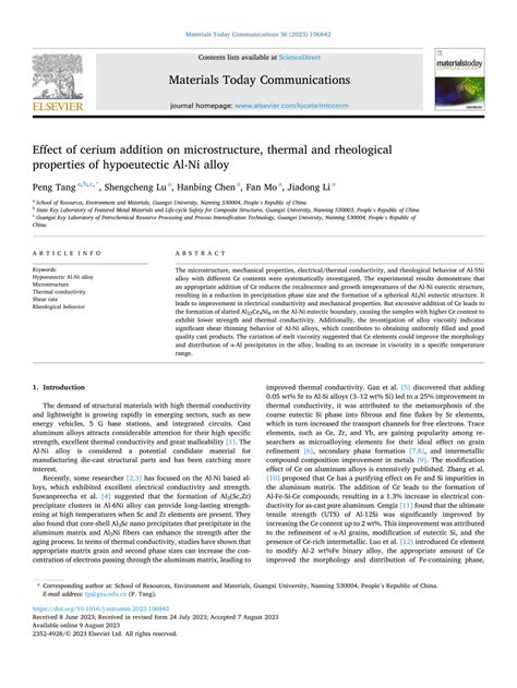 Pdf Effect Of Cerium Addition On Microstructure Thermal And