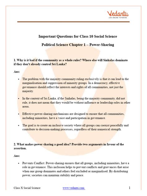 Cbse Chapter 1 Power Sharing Class 10 Important Questions Free Pdf Pdf Democracy