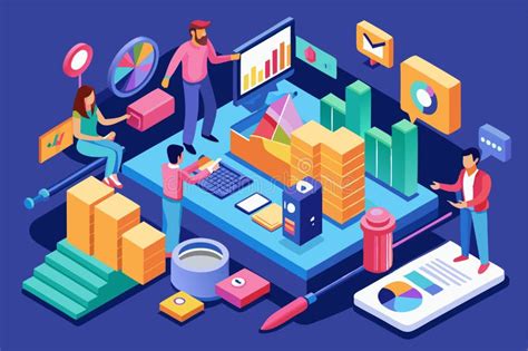 This Illustration Displays Various Characters Engaged In Seo Analytics